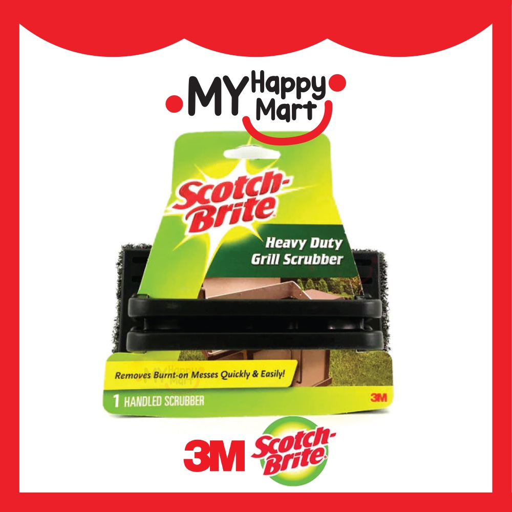 3M Scotch Brite 7721 Heavy Duty Grill Wok Scrub Pad with Handle Brick ...