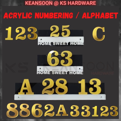 HOUSE NUMBER PLATE GOLD ACRYLIC NUMBERING ALPHABET 60MM 80MM GOLD ...