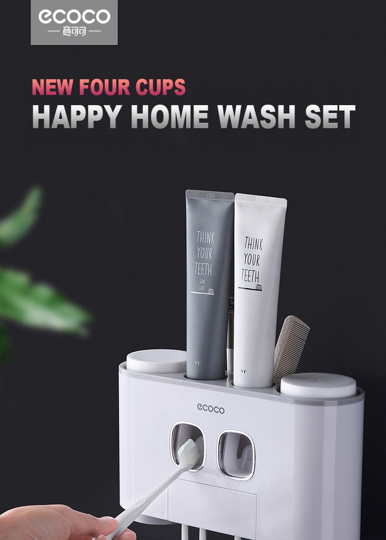 SR99. ECOCO Toothbrush Holder Auto Squeezing Toothpaste Dispenser Wall-mount Toothbrush ...