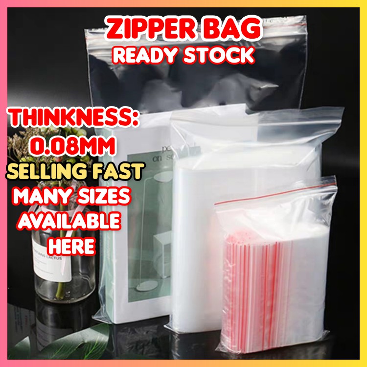 Thicker Zipper Zip Bag 100pcs READY STOCK Food Storage Transparent ...
