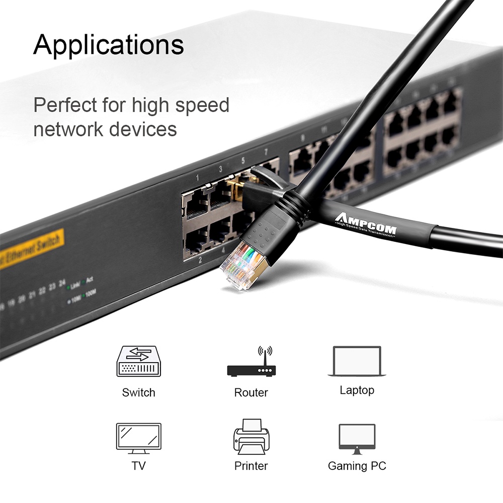 AMPCOM CAT8 Ethernet 40Gbps Super Speed RJ45 CAT8 Network Cable Gold ...