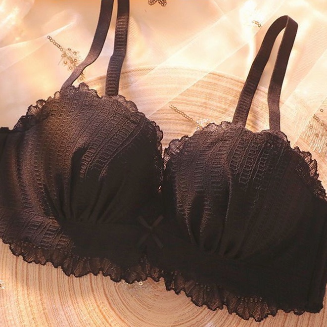 Small Chest Sexy Lace Thin Cup Bra Push up Gathered Bra underwear girl ...