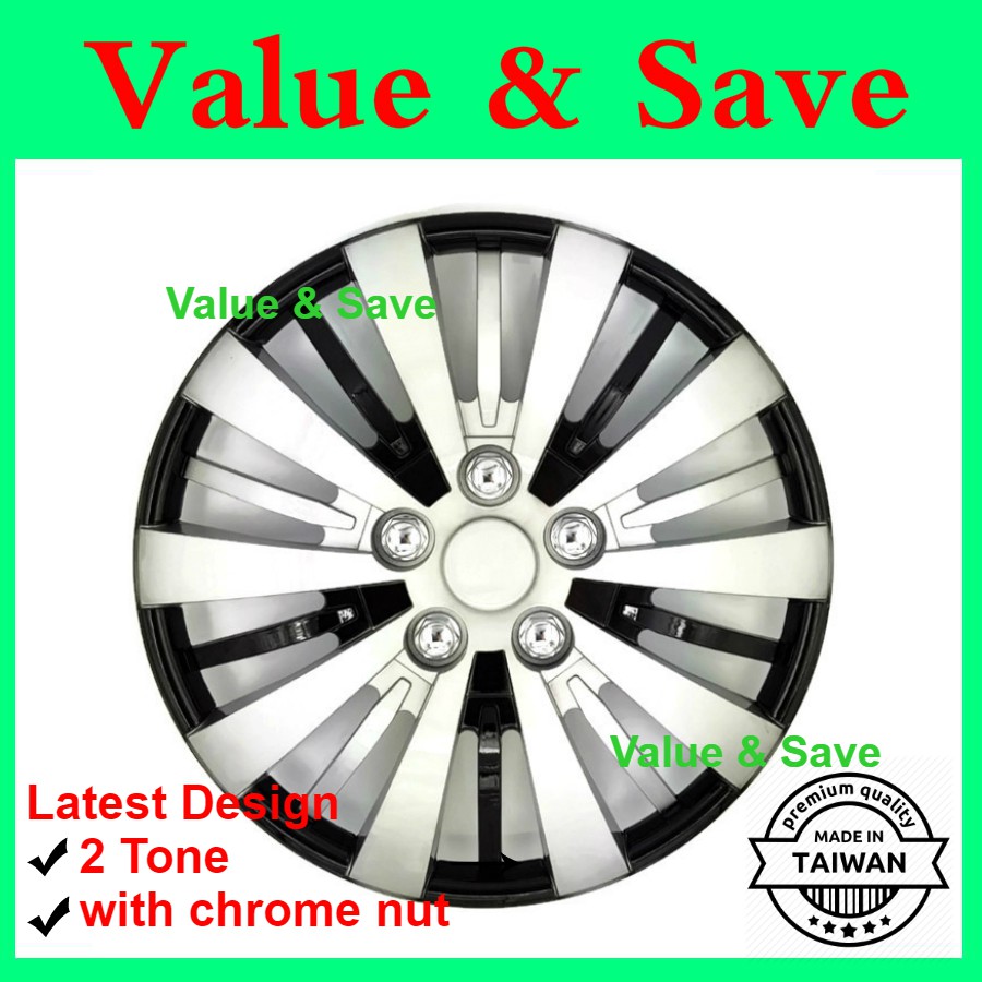 Wheel Cover Silver Black Chrome Nut Tayar Rim Hubcap Set of 4 Penutup ...