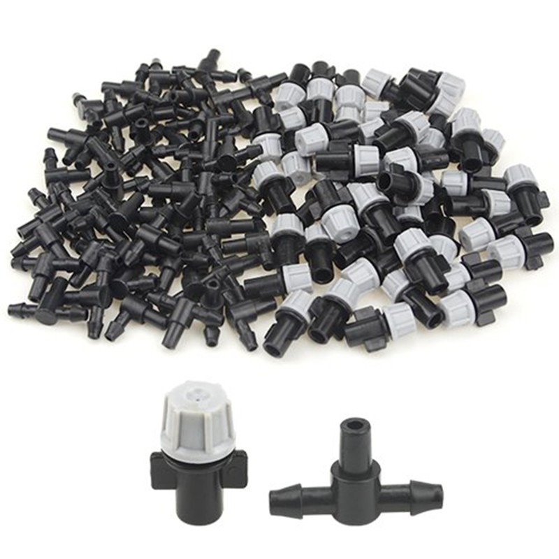 🔥100Pcs(50 Pairs)Garden Adjustable Dripper Atomization Connection Tee ...