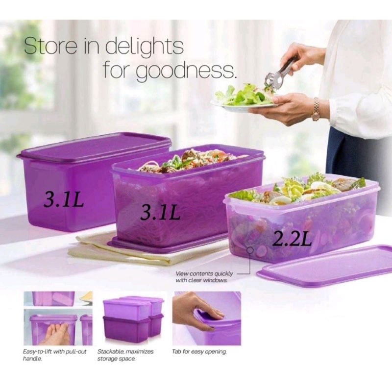 💥Tupperware Cool Stacker 2.2L/3.1L Purple MCO Keep Vegetacbles fresh💥 ...