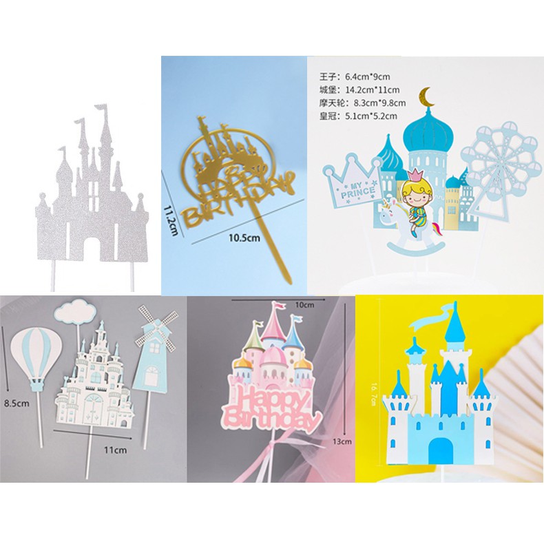 【READY STOCK】Castle Hot air balloon windmill cloud Birthday Cake Topper ...