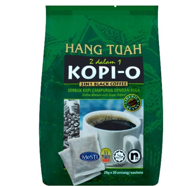 Hang tuah kopi -O 2 in 1 Black Coffee Liberica Beans-Kopi Dalam Uncang-Hijau (25gx 20) | Shopee ...