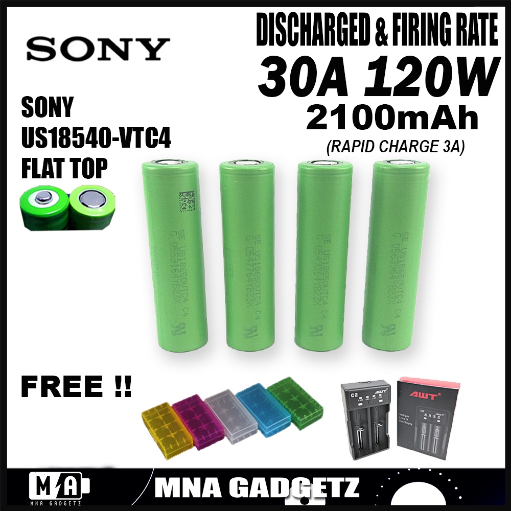 SONY VTC4 2100mAh 30A 3.7V FLAT TOP LITHIUM ION BATTERY RECHARGEABLE ...