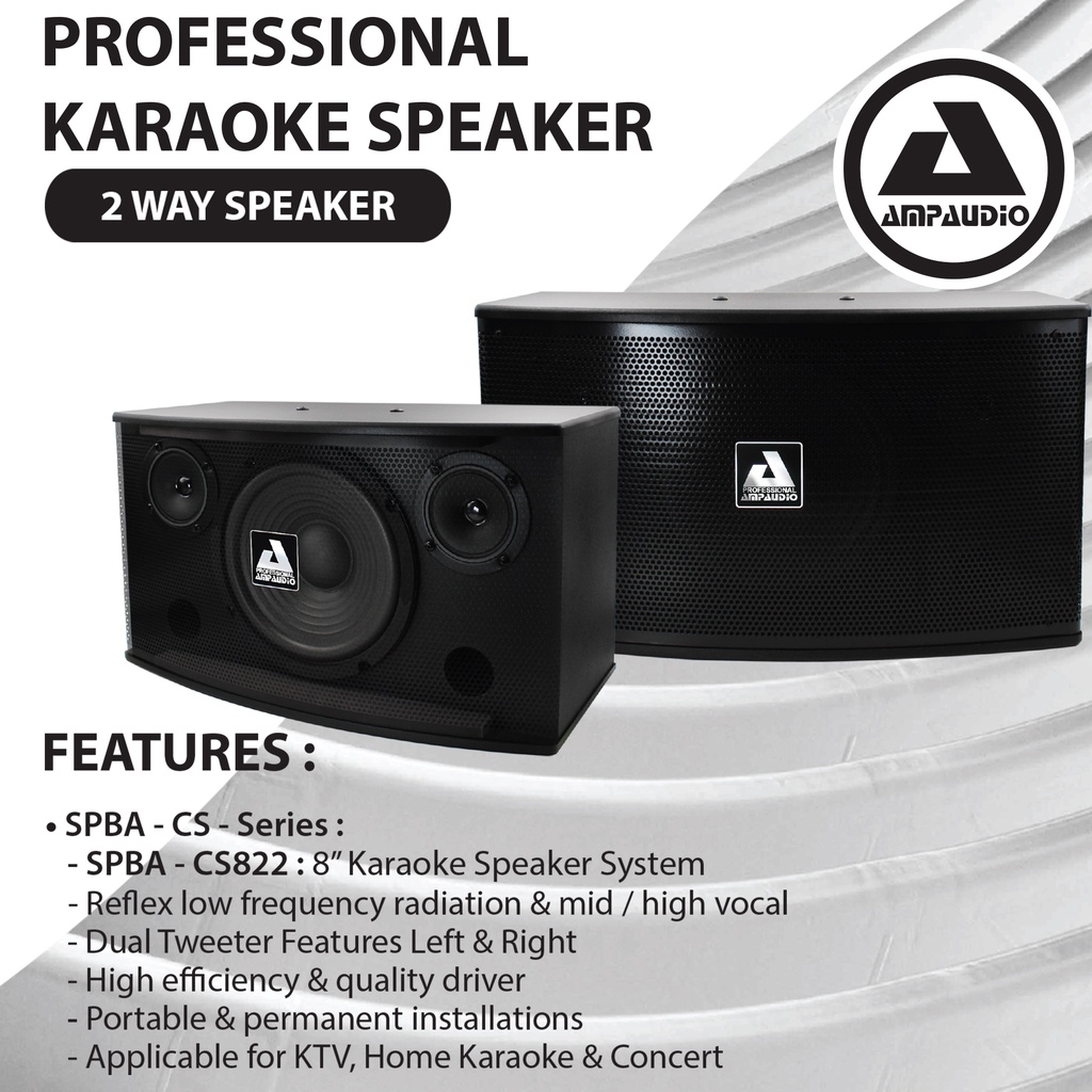 1 pair 8 inch CS822 Ampaudio Speaker karaoke set 100w power woofer ...