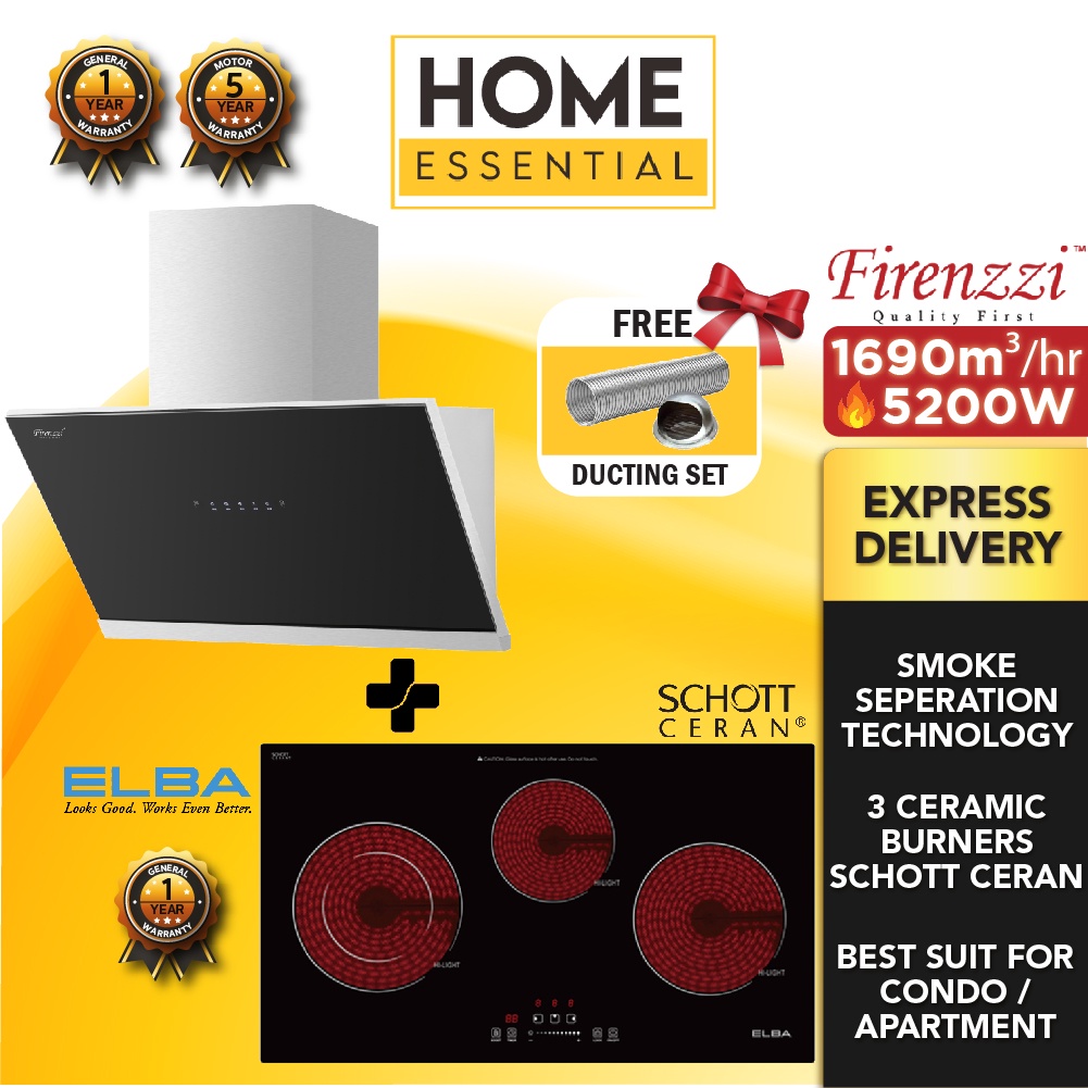 Firenzzi 1690m3/hr Hood FCH-9788 XP Combo w Electric Cooker Ceramic ECH ...