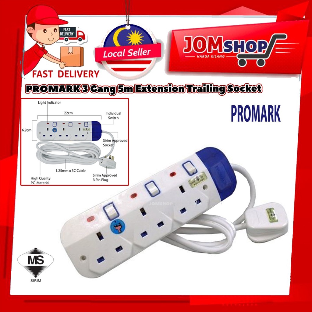 [SIRIM] 5METER 3GANG WHITE SERIES Portable Extension Trailing Socket ...