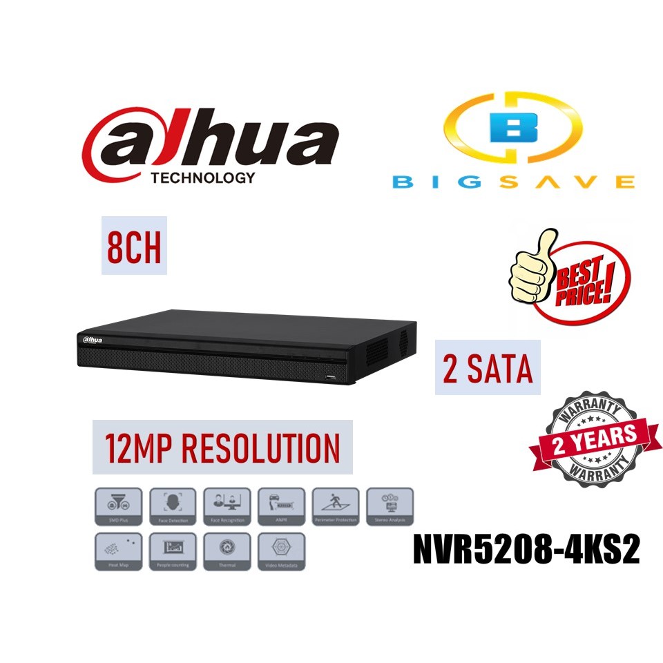 DAHUA 8CH / 8 CHANNEL NVR5208-4KS2 1U 4K & H.265 PRO NVR (V2.00) NETWORK RECORDER | Shopee Malaysia