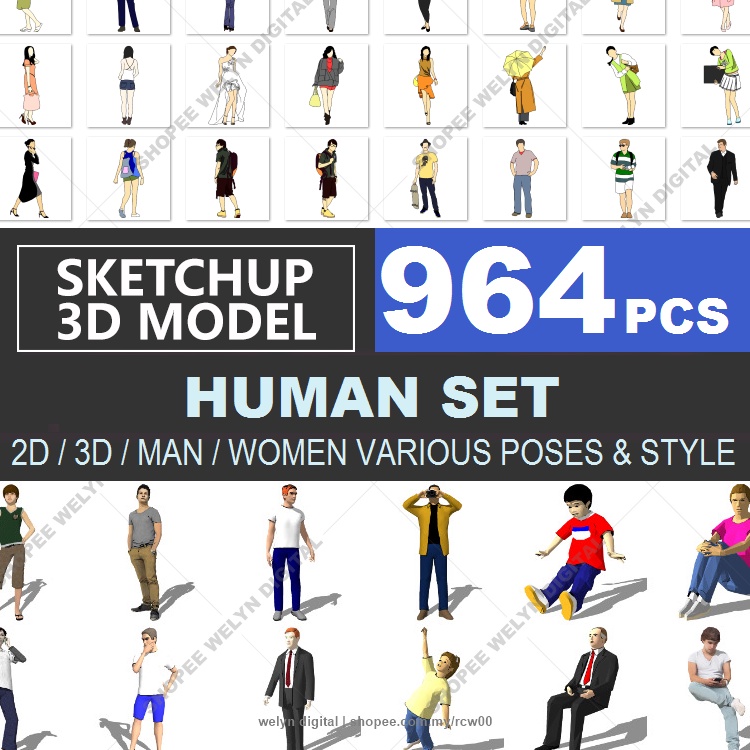 SketchUp | 3D Model 2025 People/Human/Characters 2D/3D Set 964 for home ...