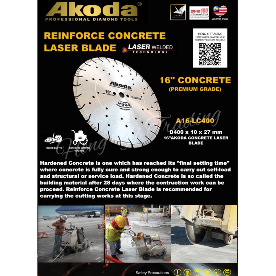 16" AKODA CONCRETE LASER BLADE, LASER DISC PREMIUM GRADE ( A16-LC400 ...