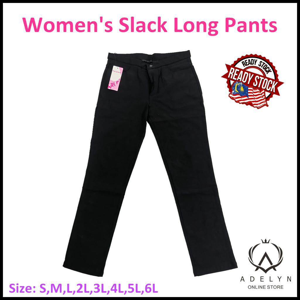 WOMEN 'S COTTON SLACK GOOD ELASTIC SLIM LADIES' LONG PANTS BLACK AW1 ...