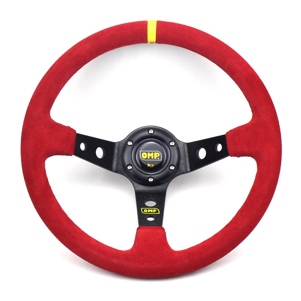 14inch Red Suede Leather Deep Dish OMP Drifting Sport Racing Steering ...