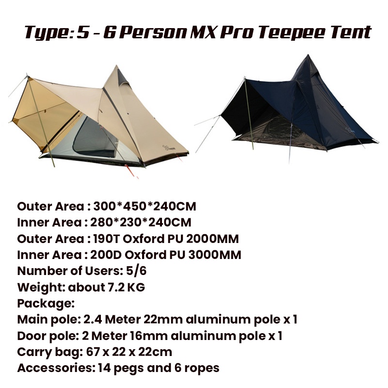 JDEX VIDALIDO Teepee MX Pro Indian Style Pyramid Tent Waterproof Double ...