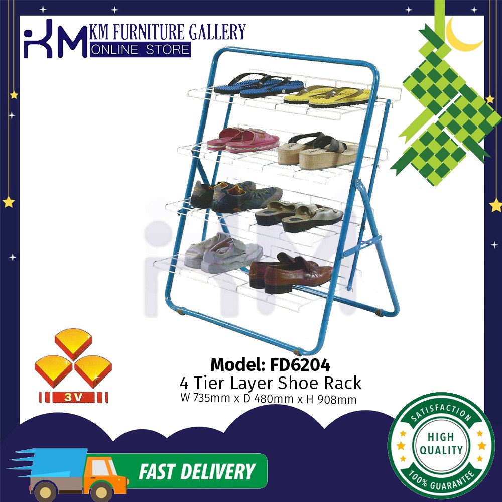 KM Furniture FD6204 Foldable Shoe Rack - 4 Tier / Layer Steel Shoe Rack ...