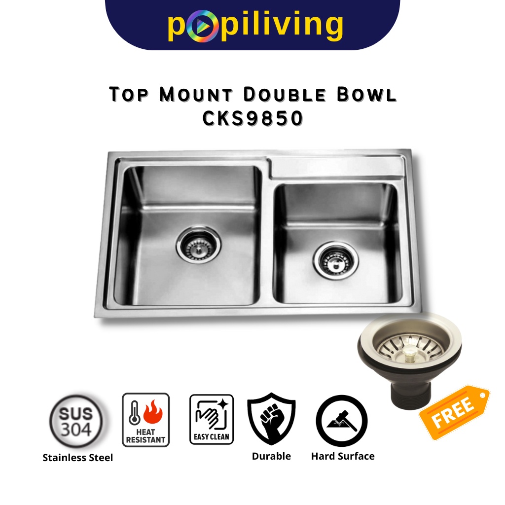 POPI CABANA KS9850 Sinki Stainless Steel Sink Top Mount Sink Double ...