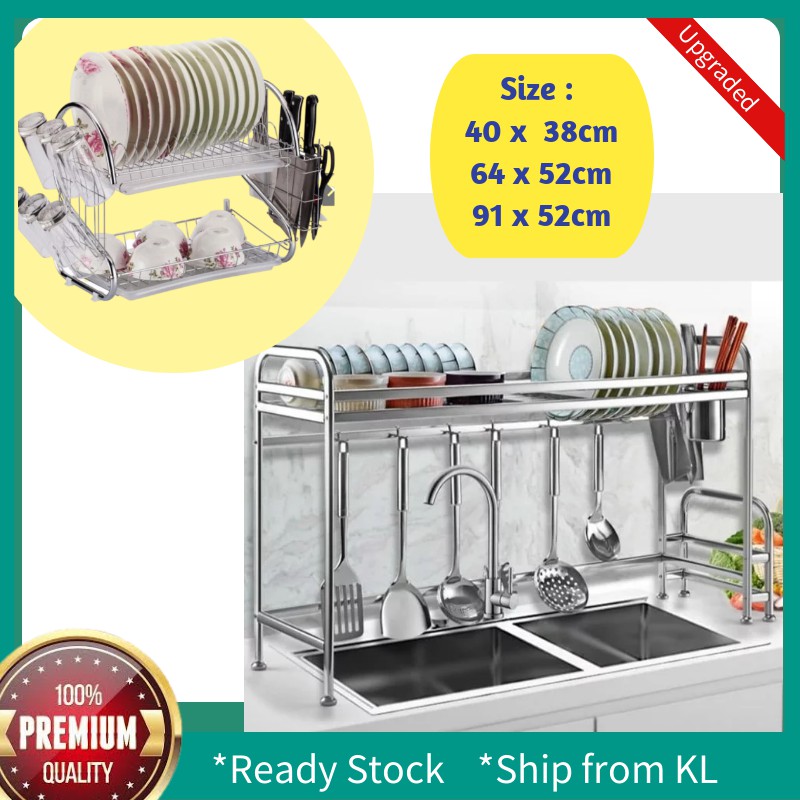 *Ready Stock* Rak Pinggan Stainless Steel 2 Layer S Shape Dish Rack Set ...