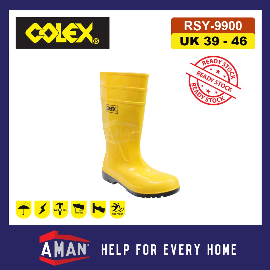 COLEX RSY-9900 PVC Yellow Steel Toe Cap Mid Sole Safety Rain Boots 14 ...