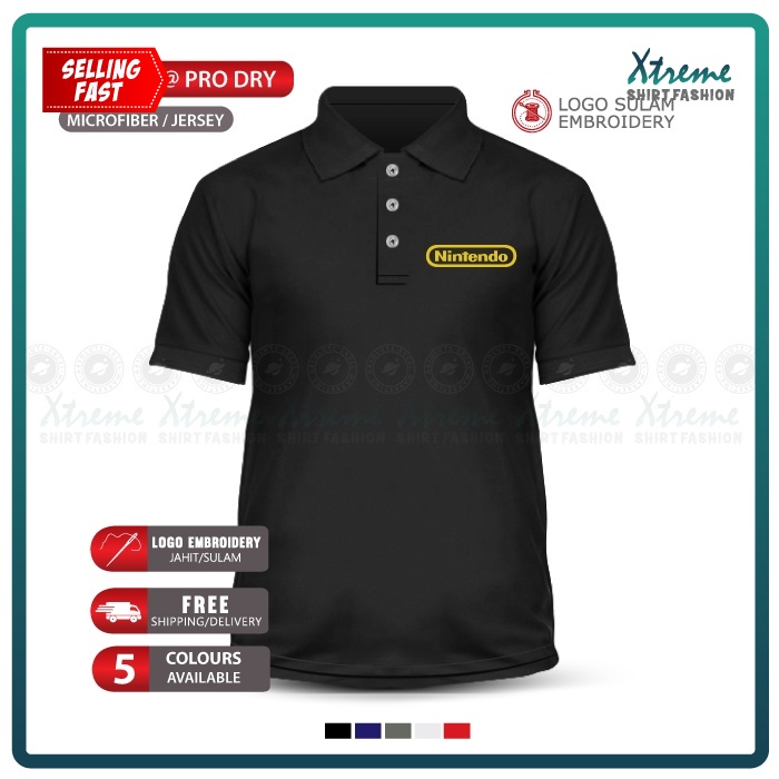 Microfiber Polo T Shirt Sulam Emas Nintendo Switch Gameboy Gold Design ...