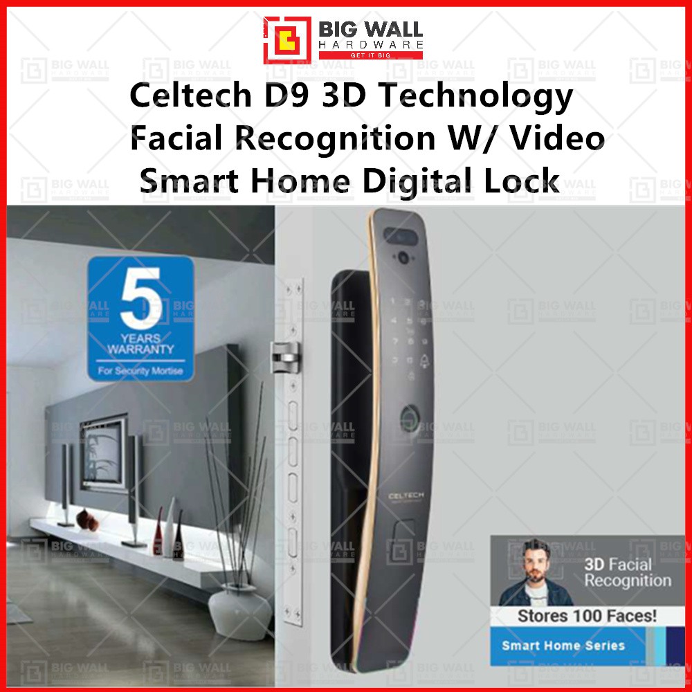 Celtech D9 3D Technology Facial Recognition W/ Video + Smart Home Digital Lock Big Wall Hardware ...