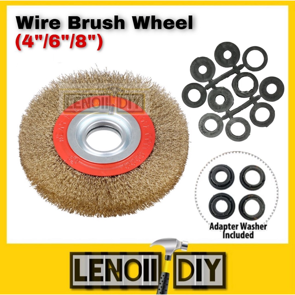 4" 6" 8" Steel Flat Wire Brush Wheel With Adaptor Rings Bench Grinder ...