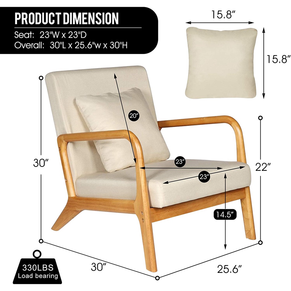 🔥Ready Stock🔥Solid Wood Dining Chair Nordic Single Sofa 1 Seater Arm ...