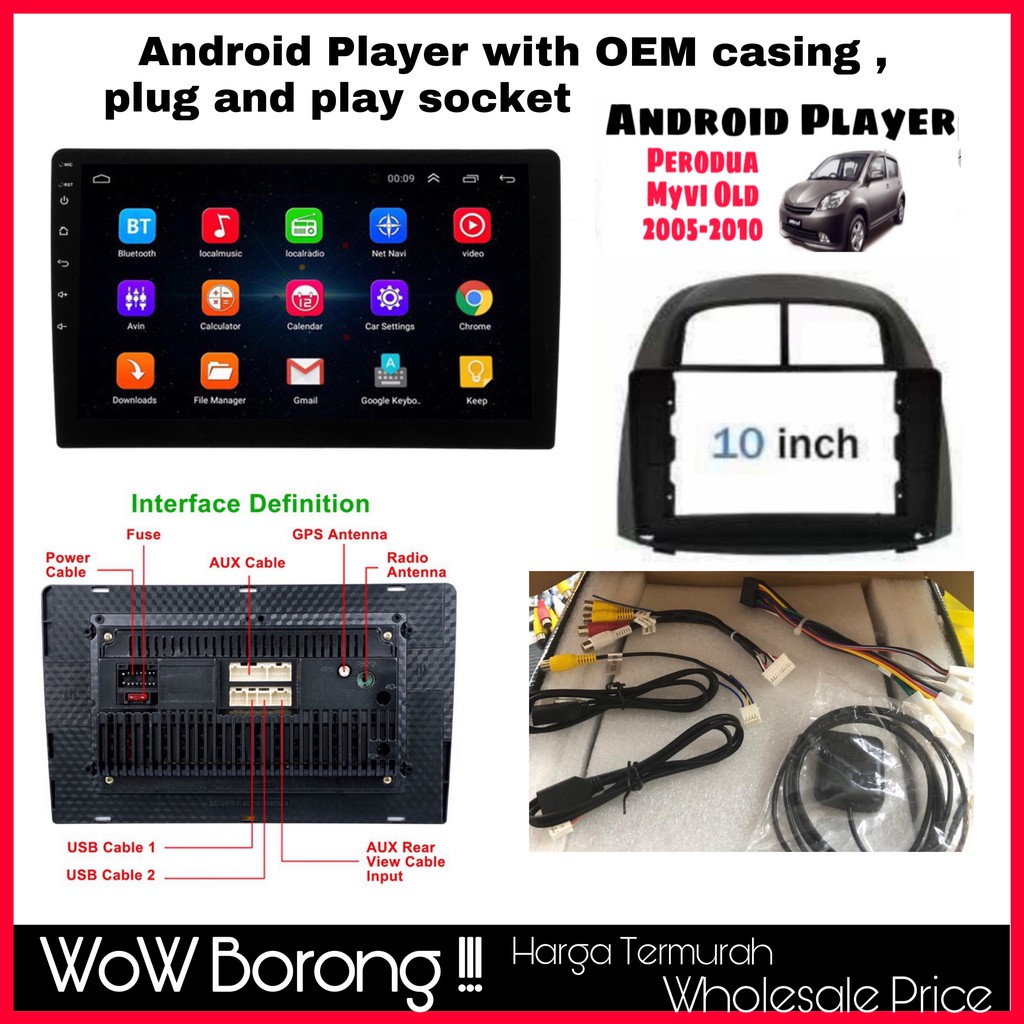 ANDROID PLAYER WITH PERODUA MYVI OLD 2005-2010 PLAYER CASING , PLUG AND ...