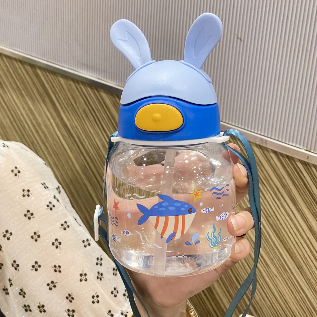 450ML Kids Water Bottle Cute Cartoon Drinking Bottle with Straw and Strap BPA Free Botol Air ...