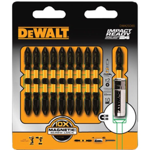 DEWALT PH2 65mm DWA2SD65 Impact Ready Magnetic Screwdriver Bits (10pcs ...