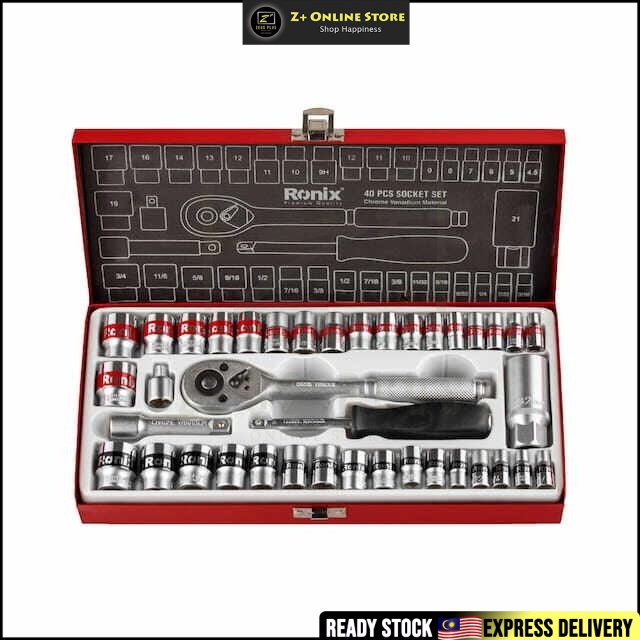 [Germany] RONIX 40 pcs Chrome Vanadium CR-V Socket Set with 3/8" Curved ...