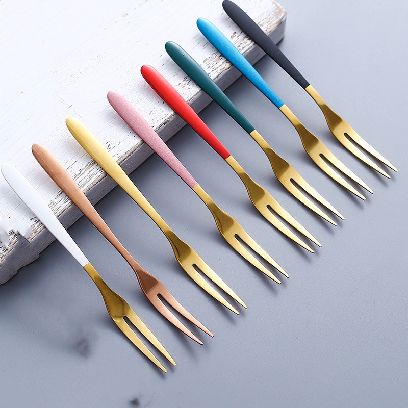 [Multicolor Cute Mini Fruit Fork ][Stainless Steel Cake Dessert Moon ...