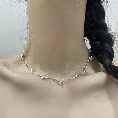 Girls Woman Silver Necklace Chain Wavy Curvy Design with Beads Knots ...