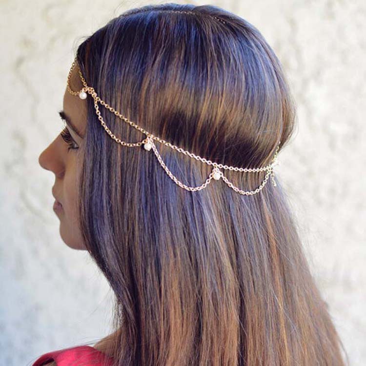 Boho Pearl Head Chain Bohemian Pearl Hair Chain | Shopee Malaysia