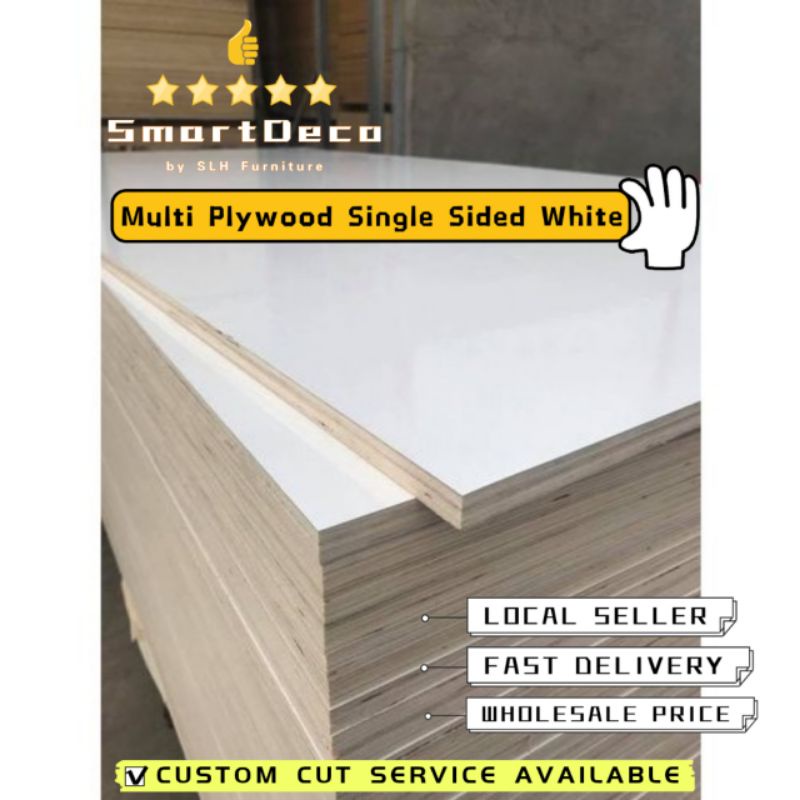 [CUT SIZE] 15mm Poly Plywood Single Sided White laminate Polyester ...