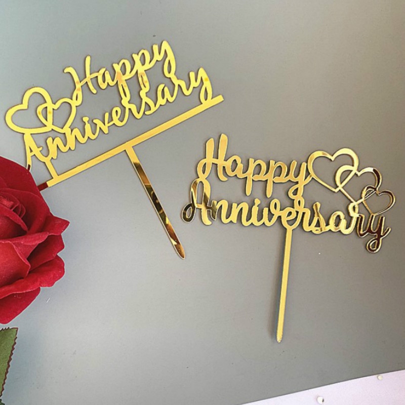 Acrylic Happy Anniversary Cake Topper Cake Top Flag Wedding Party Cake