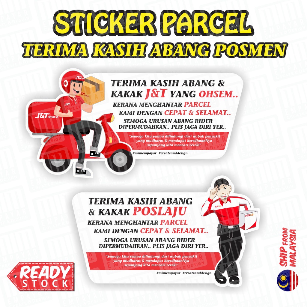 STICKER PARCEL J&T | POSLAJU | TERIMA KASIH ABG POSMEN | mimempayar ...