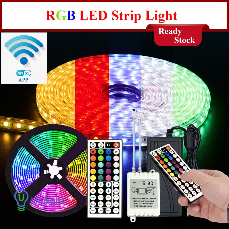 READY STOCK 5-20M RGB Strip Light 2835 5050 LED dengan (IR Remote ...