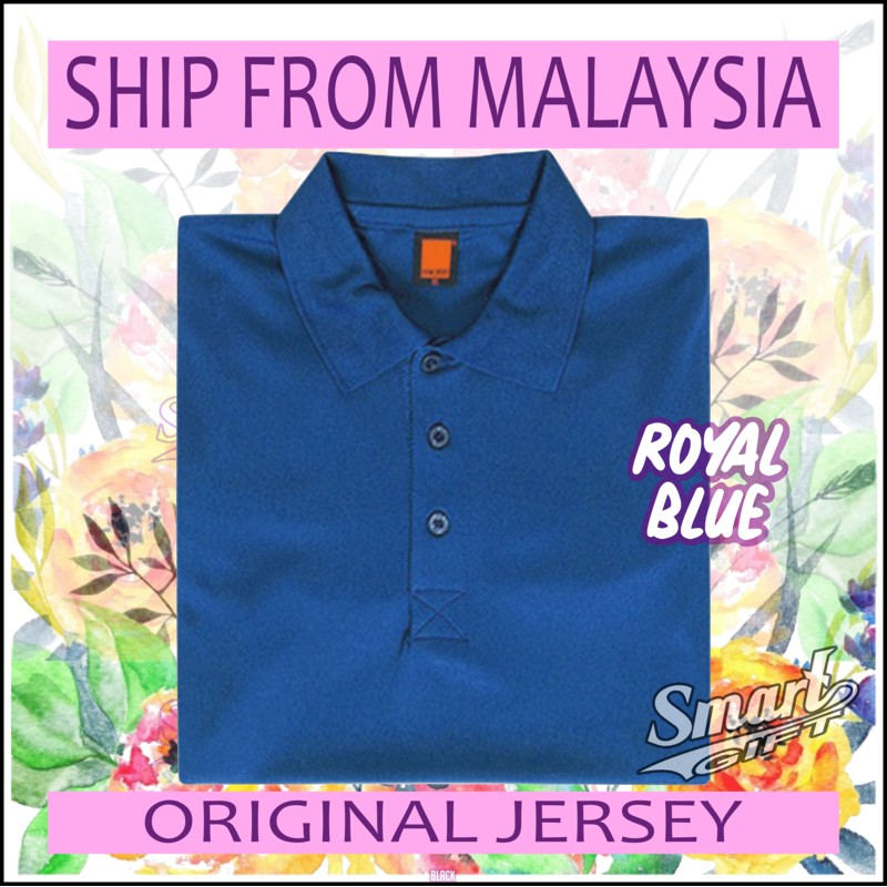 Jersey Royal Blue Collar Short Sleeve Oren Sport Baju Jersi Tshirt ...
