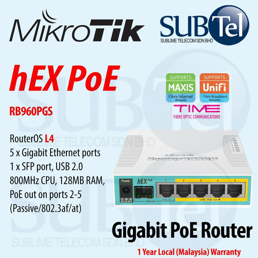 Mikrotik hEX POE (RB960PGS) Gigabit Router 6 port with SFP and 802.3af ...
