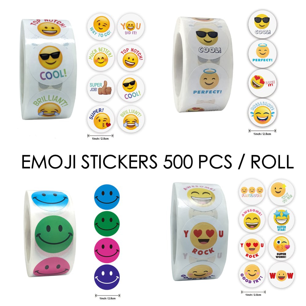 500 PCS FACE EXPRESSION Stickers / Fun Emoticon Smiley Round Stickers ...