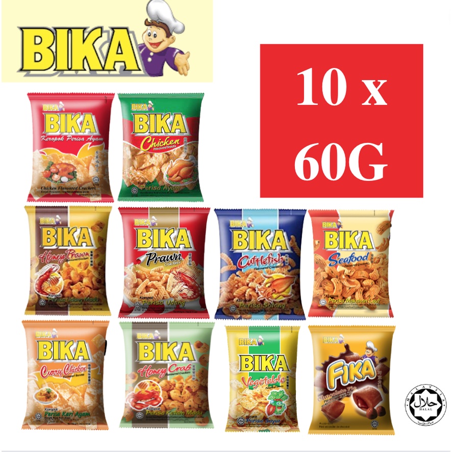 BIKA SNACKS [60G*10] - BIKA CHICKEN RED/ BIKA FIKA/ BIKA CUTTLEFISH / BIKA SEAFOOD/ BIKA CURRY ...