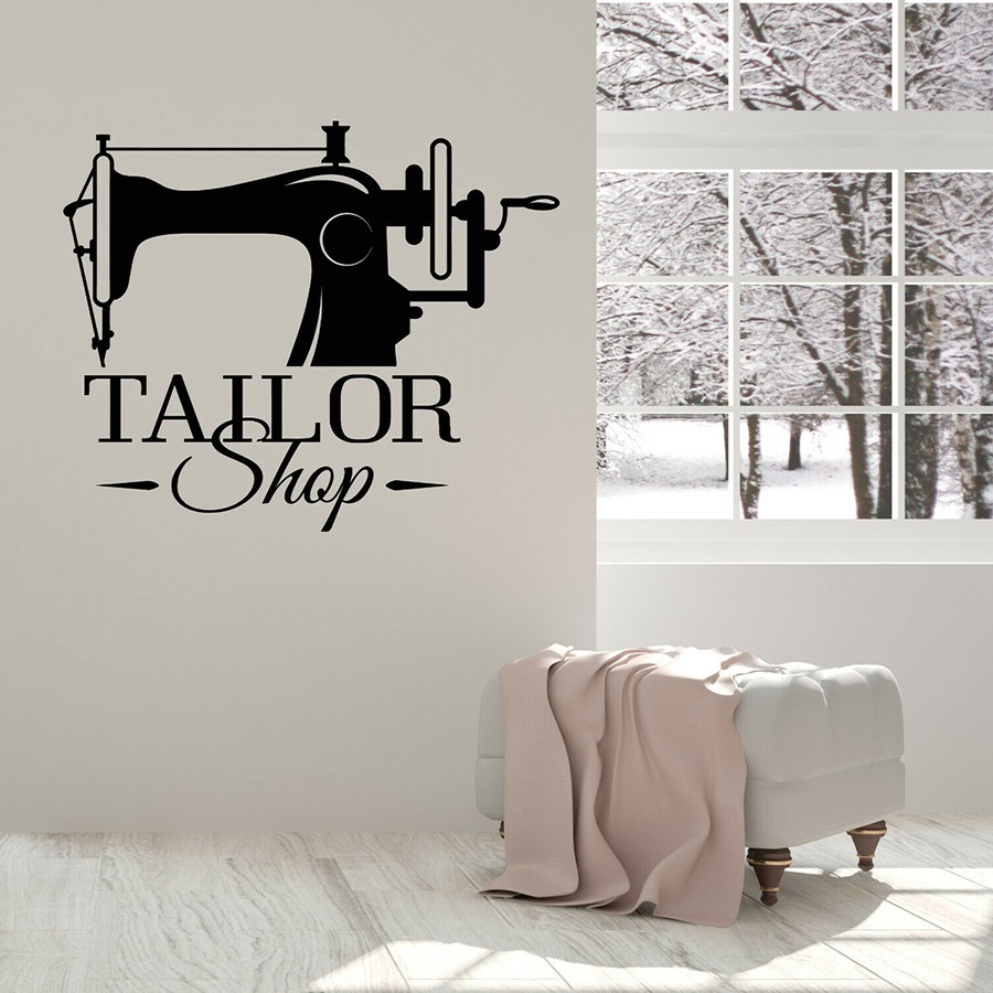 Vinyl Wall Decal Tailor Shop Sign Logo Wall Sticker Sewing Fashion ...