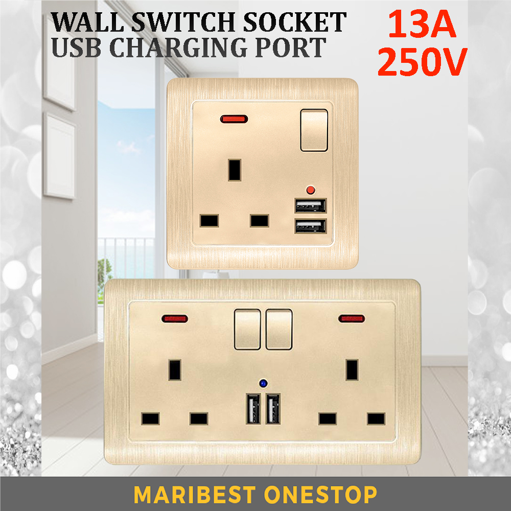 1 GANG / 2 GANG USB WALL SWITCH SOCKET 13A 250V 3 Pin 2 USB | Shopee ...