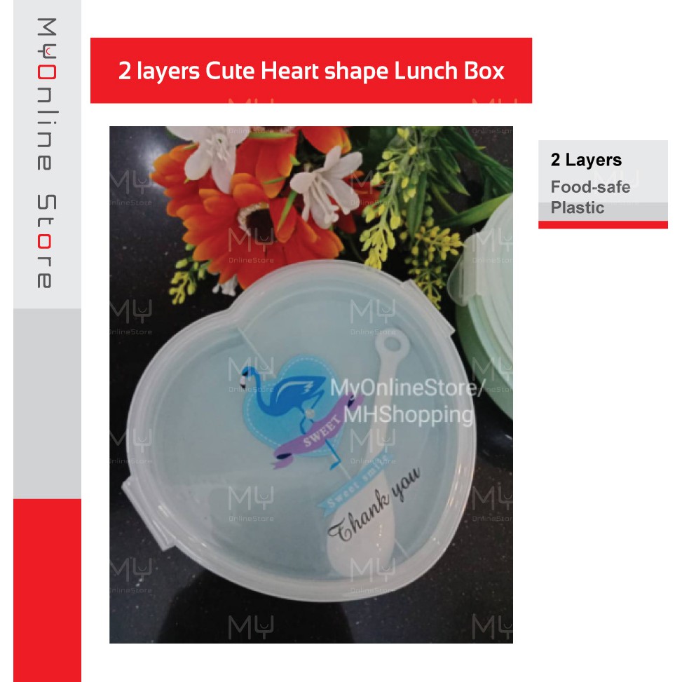 2 layers-Cute Heart shape Lunch Box Bento food-safe Plastic Food ...