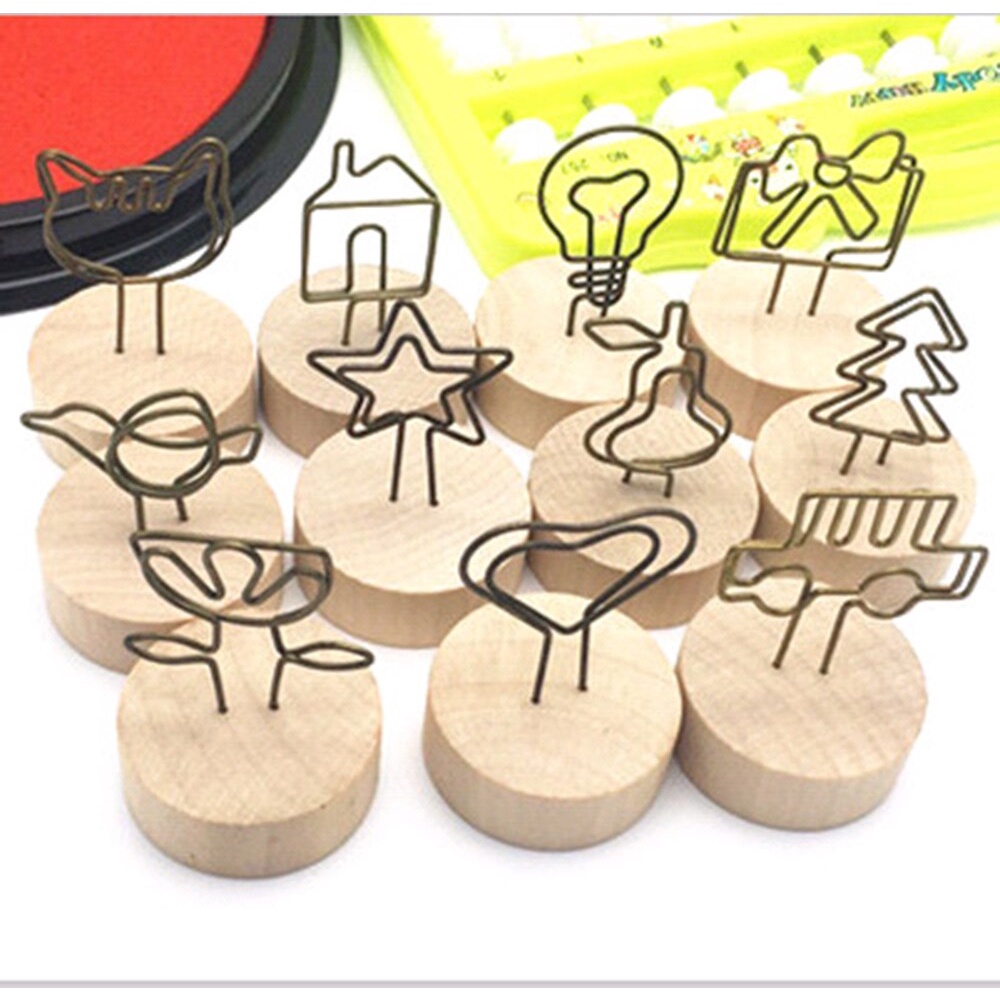 1 Pcs Wooden Metal Memo Clip Business Card Holder Message Photo Clips ...