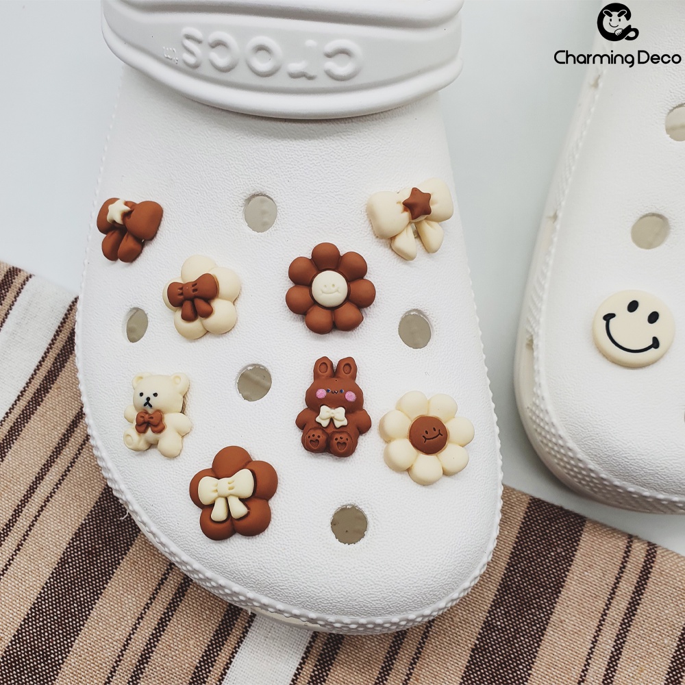 [Button Shoe Charms] Choco Ribbon (Brown Sunflower / White Sunflower ...