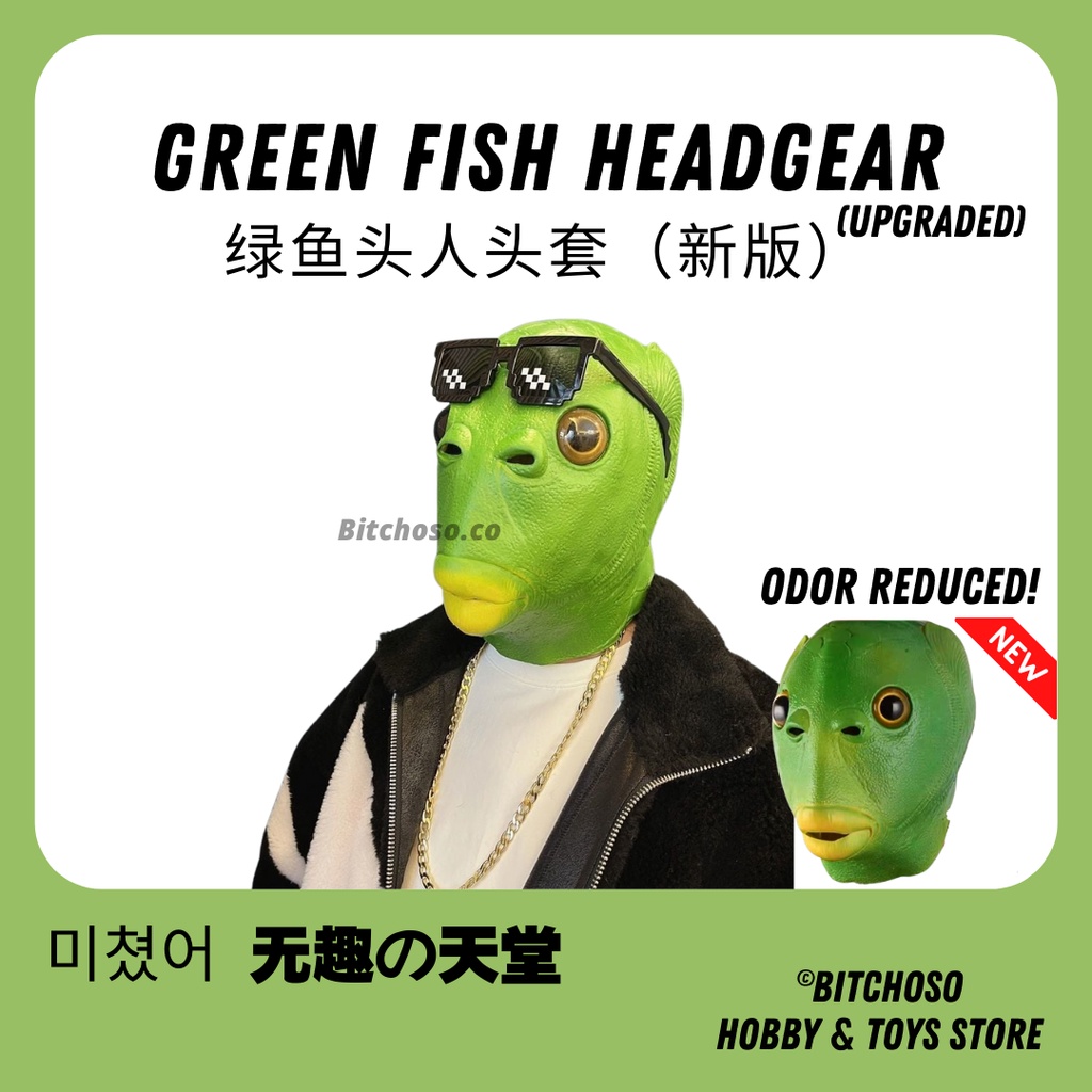[🇲🇾 ReadyStock]Green Fish Head Mask Tiktok Fish Mask Funny Cosplay ...